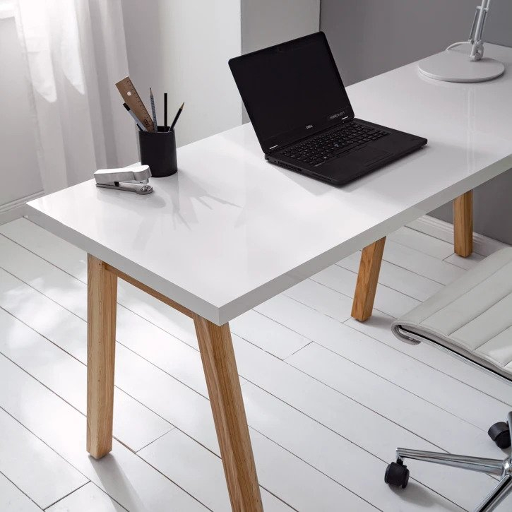 Birou de colț Teshie II - Latime 170 cm, picioare lemn de stejar