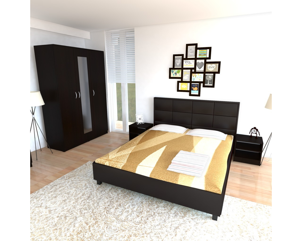 Dormitor Soft Wenge cu pat tapitat Wenge pentru saltea 120x200 cm