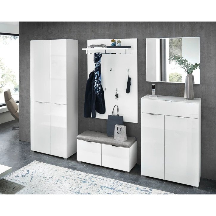 Dulap pentru hol Gila, fata sticla, inaltime 194 cm, latime 74 cm, alb