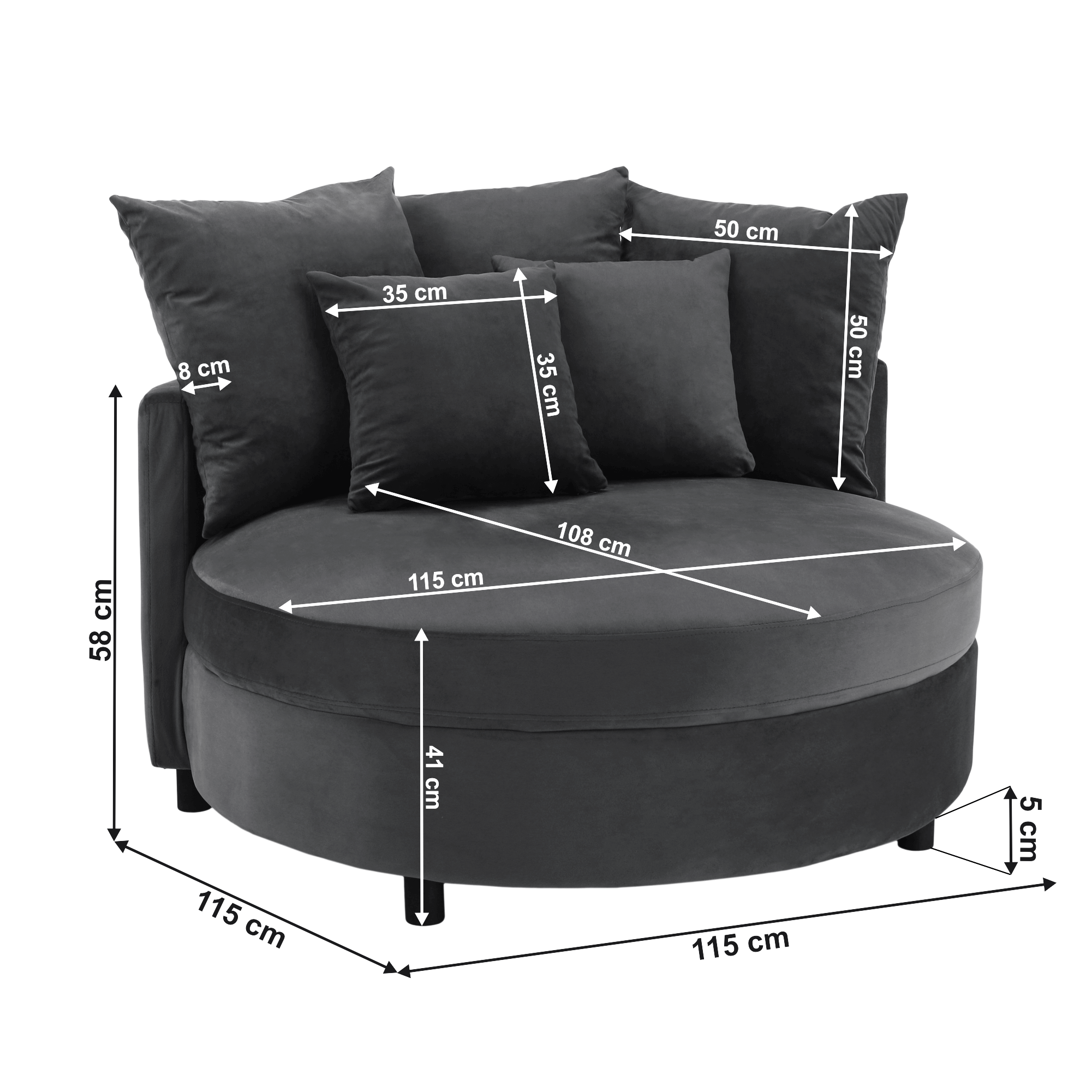 Fotoliu rotund, ţesătură de catifea gri, SALOTO